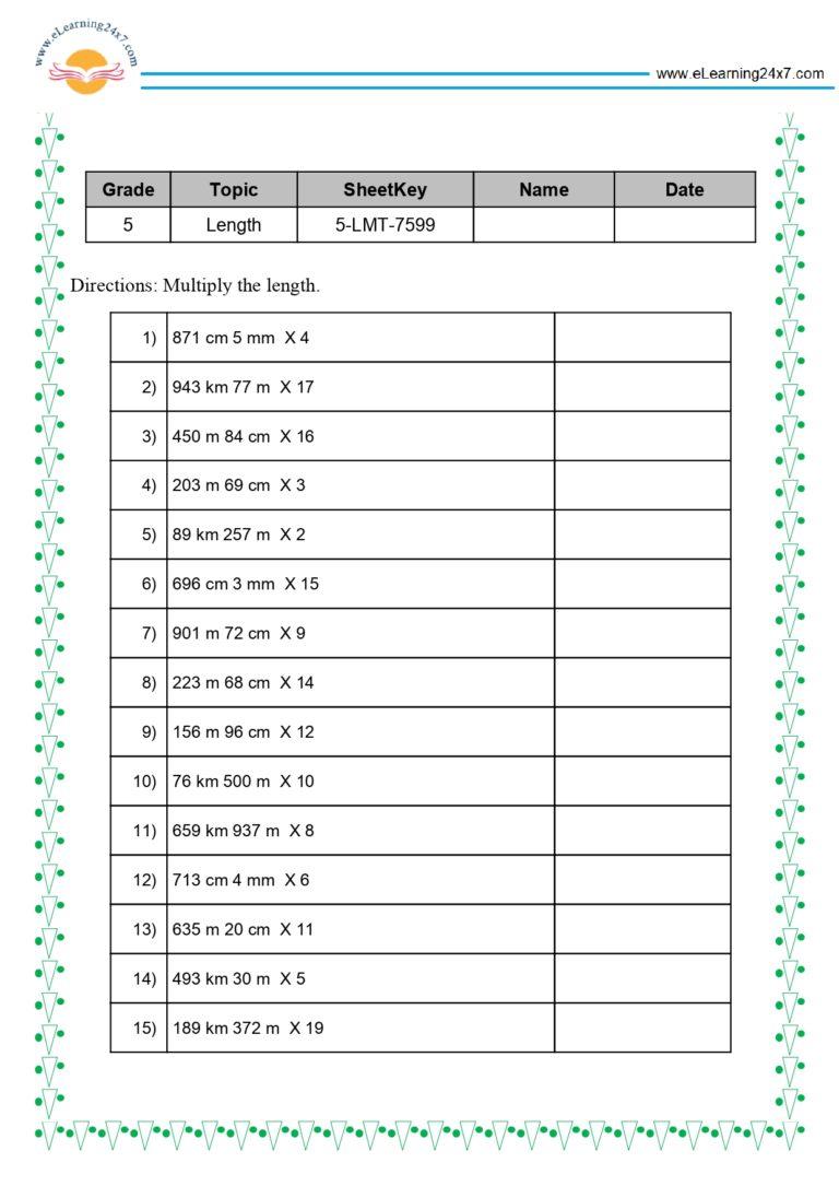 Measurements Worksheets For Grade 5 - https://eLearning24x7.com