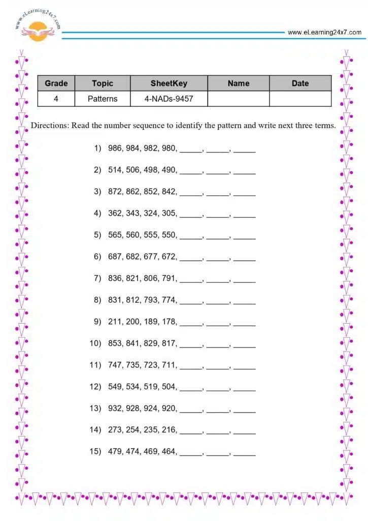 Patterns Worksheet 4th Grade 4th Grade Math: Number Patterns