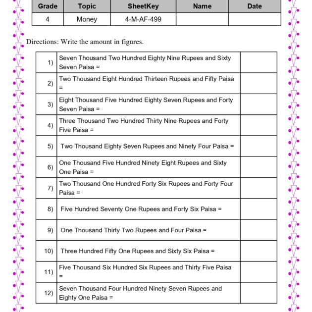 Money Worsheets For Grade 4 - https://eLearning24x7.com