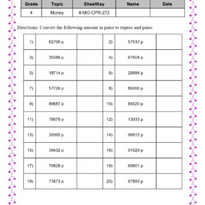 Money Worsheets For Grade 4 - https://eLearning24x7.com