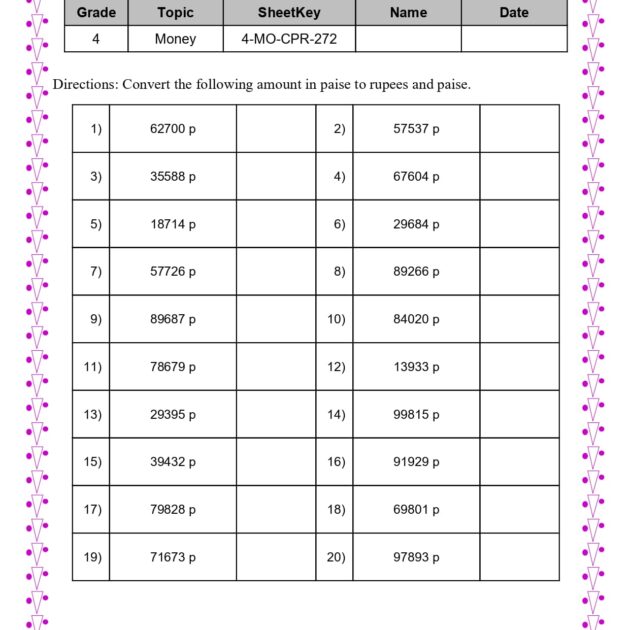 Money Worsheets For Grade 4 - https://eLearning24x7.com
