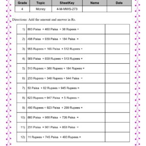 Money Worsheets For Grade 4 - https://eLearning24x7.com