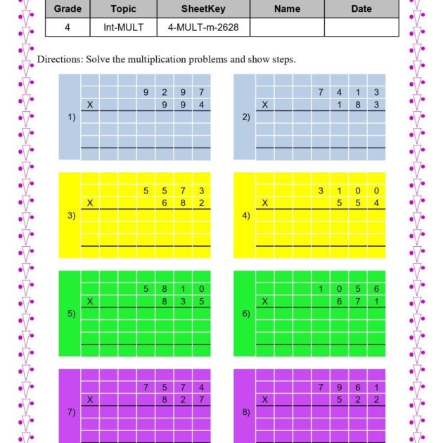 Multiplication Worksheets For Grade 4 - https://eLearning24x7.com
