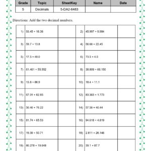 Decimals Worksheets For Grade 5 - https://eLearning24x7.com