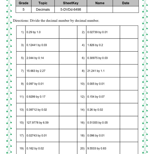 Decimals Worksheets For Grade 5 - https://eLearning24x7.com