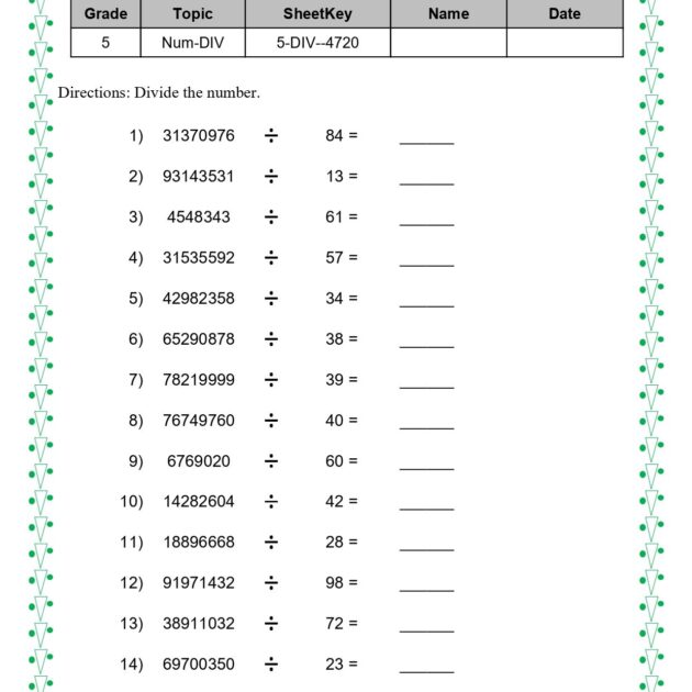 Division Worsheets For Grade 5 - https://eLearning24x7.com