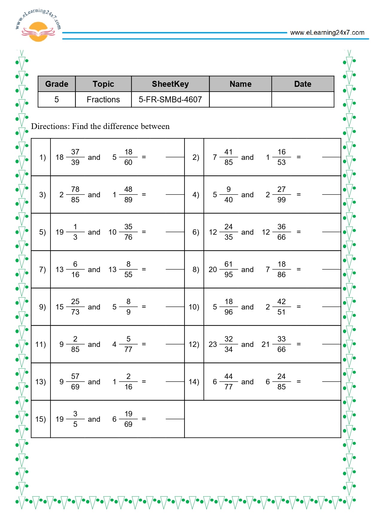 Subtract Mixed Fractions - https://eLearning24x7.com