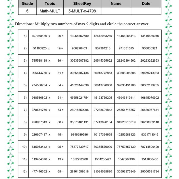 Multiplication Worksheets For Grade 5 - https://eLearning24x7.com