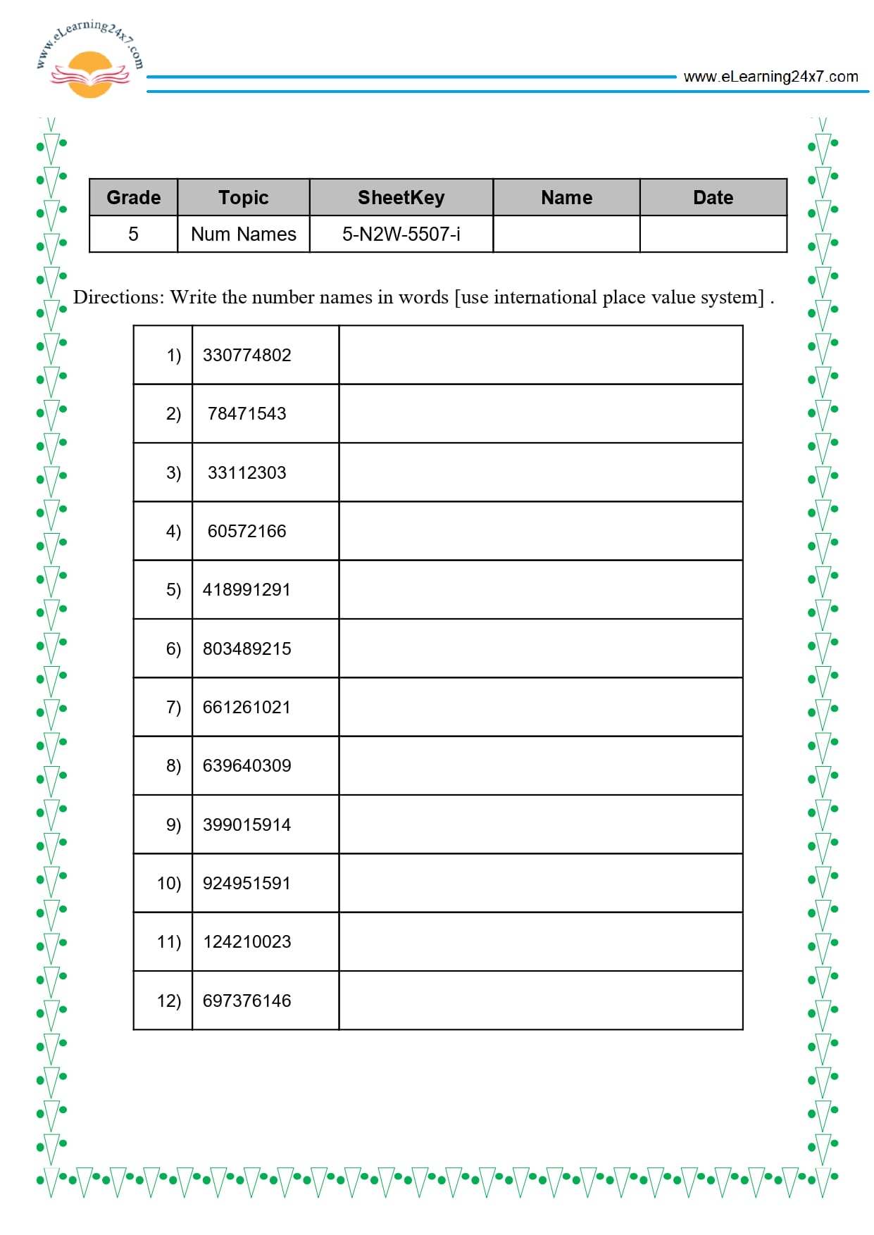 Writing Numbers In Words Worksheets For Grade 3