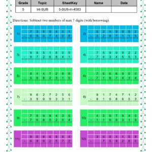 Subtraction Worksheets For Grade 5 - https://eLearning24x7.com