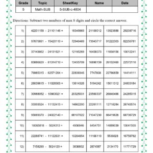 Subtraction Worksheets For Grade 5 - https://eLearning24x7.com