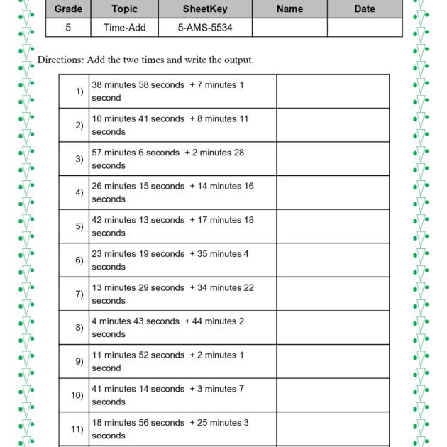Time Worksheets For Grade 5 - https://eLearning24x7.com