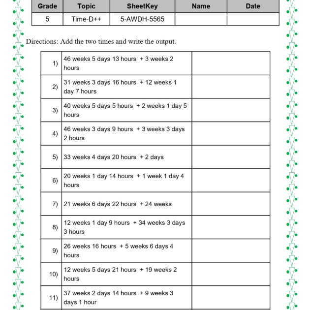 Time Worksheets For Grade 5 - https://eLearning24x7.com