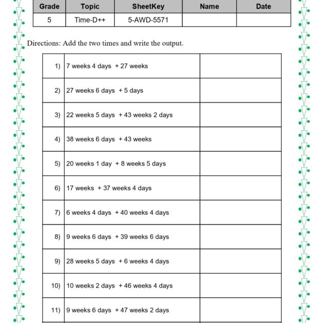 Time Worksheets For Grade 5 - https://eLearning24x7.com