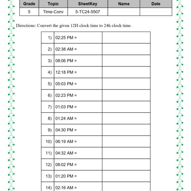 Time Worksheets For Grade 5 - https://eLearning24x7.com
