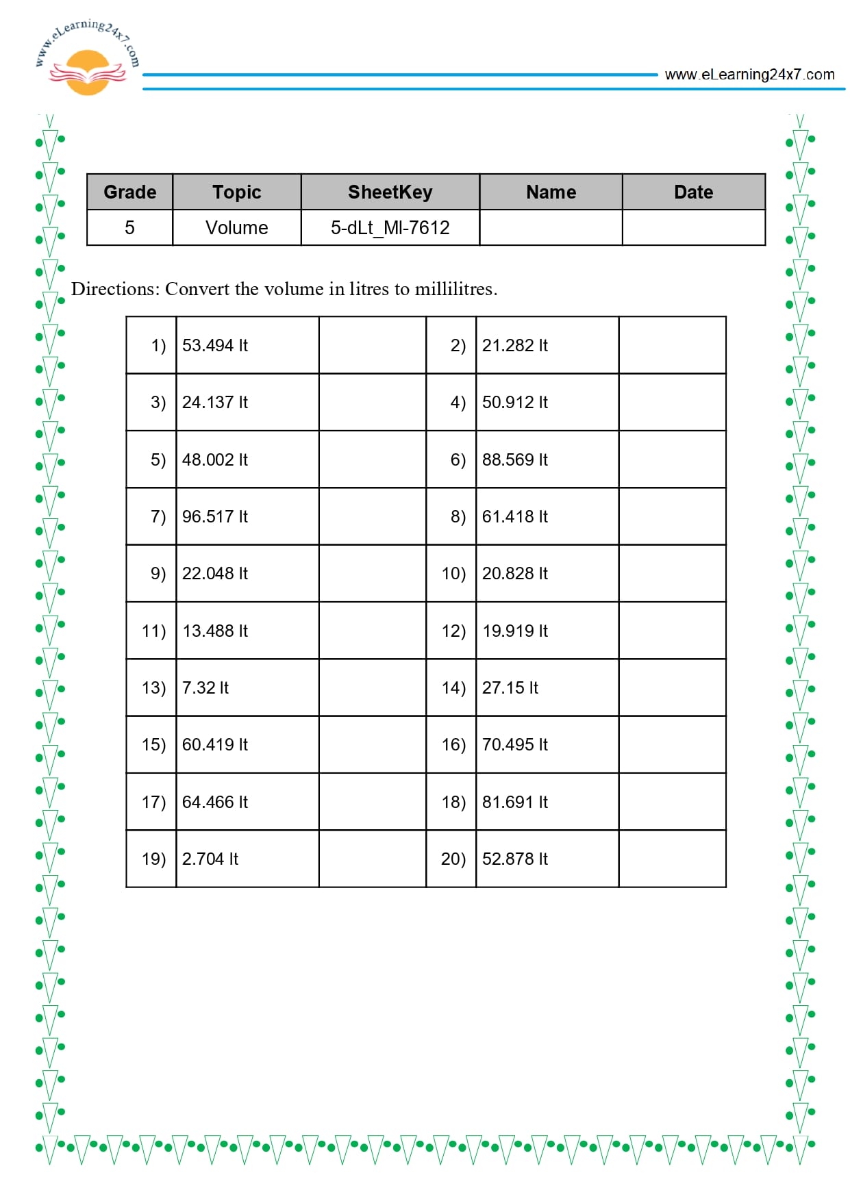Convert Volume In Decimal L to mL - https://eLearning24x7.com