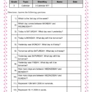 Calendar Worksheets For Grade 3 - https://eLearning24x7.com