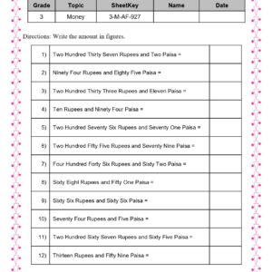 Money Worsheets For Grade 3 - https://eLearning24x7.com