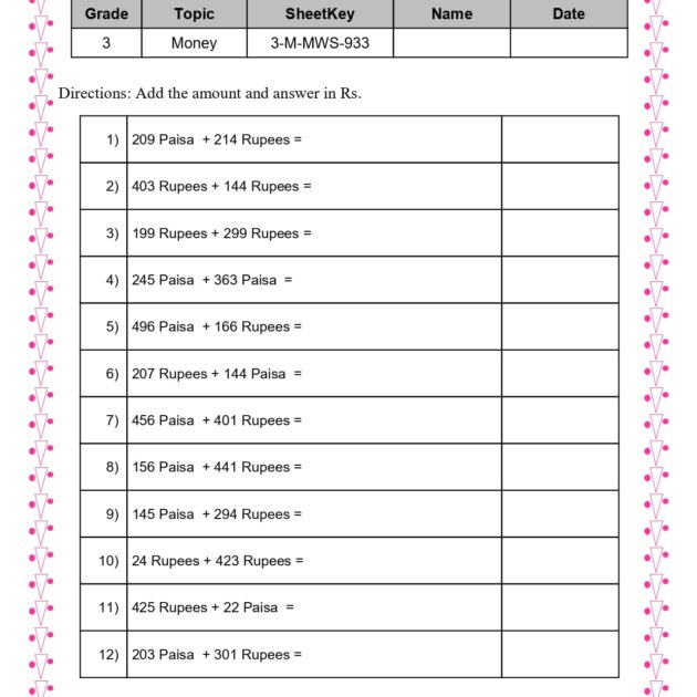 Money Worsheets For Grade 3 - https://eLearning24x7.com