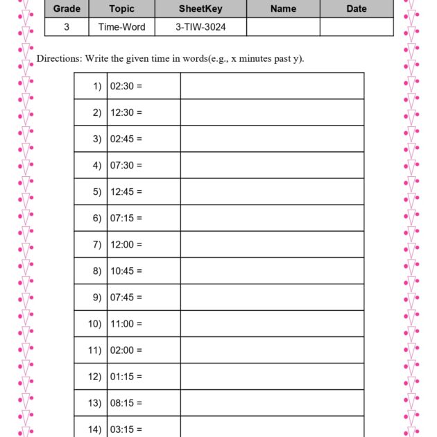 Time Worksheets For Grade 3 - https://eLearning24x7.com