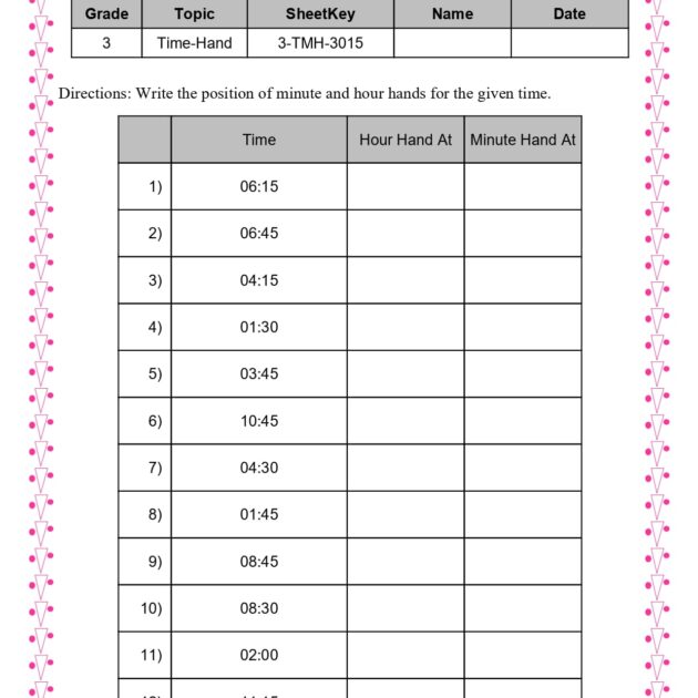 Time Worksheets For Grade 3 - https://eLearning24x7.com
