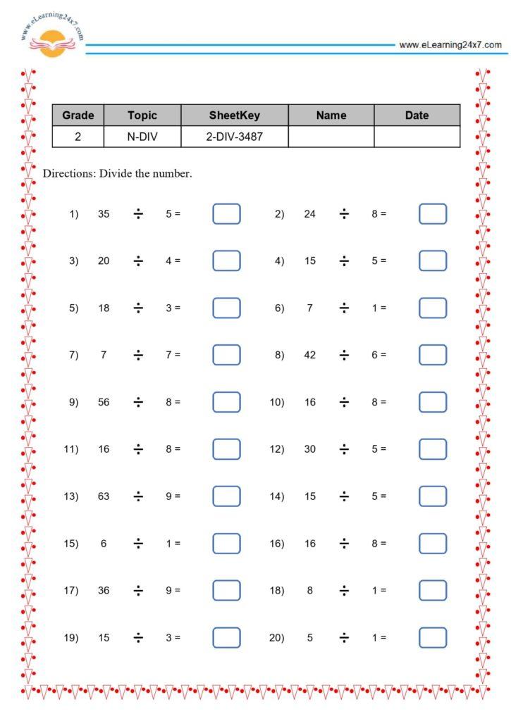 Division Worksheets For Grade 2 - https://eLearning24x7.com