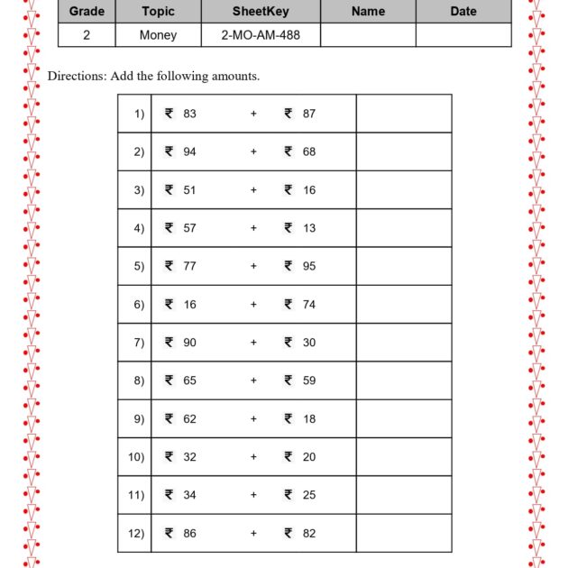 Money Worksheets For Grade 2 - https://eLearning24x7.com