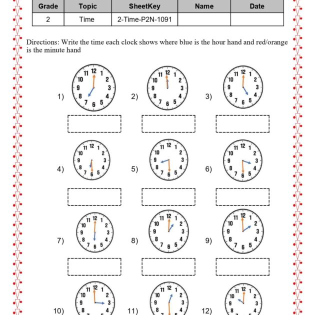 Time Worksheets For Grade 2 - https://eLearning24x7.com