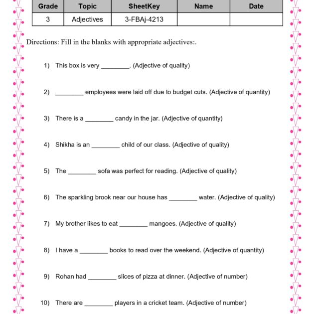Adjectives Worksheets For Grade 3 - https://eLearning24x7.com