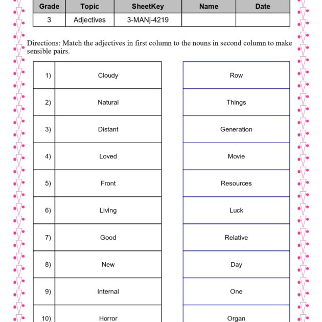 Adjectives Worksheets For Grade 3 - https://eLearning24x7.com