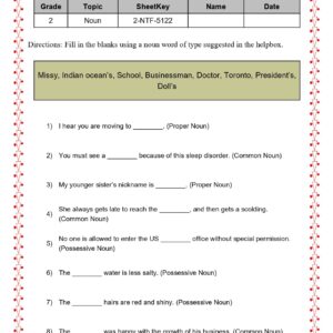 Noun Worksheets For Grade 2 - https://eLearning24x7.com