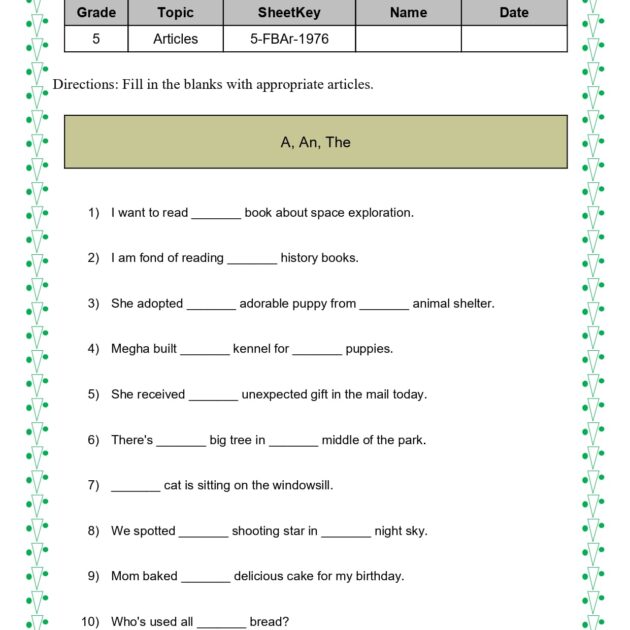 Articles Worksheets For Grade 5 - https://eLearning24x7.com
