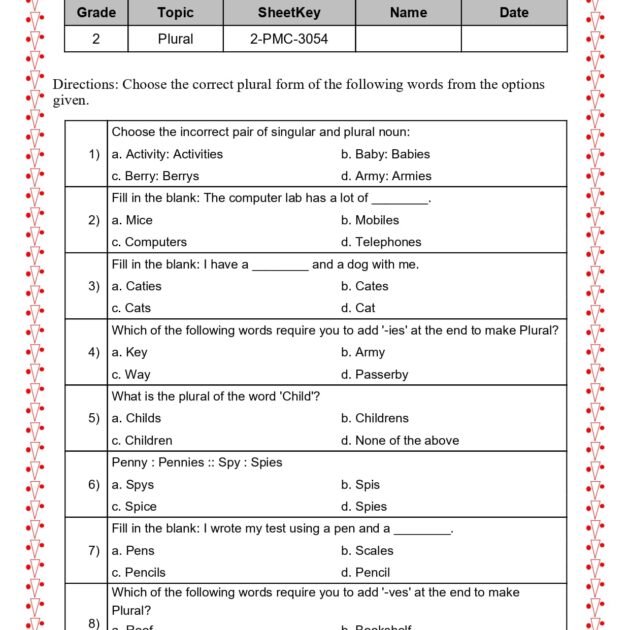 Plural Worksheets For Grade 2 - https://eLearning24x7.com