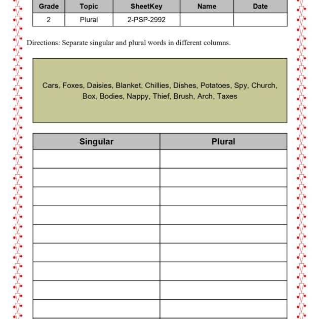 Plural Worksheets For Grade 2 - https://eLearning24x7.com