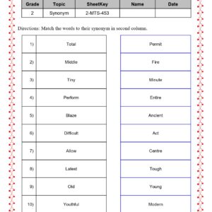 Synonyms Worksheets For Grade 2 - https://eLearning24x7.com