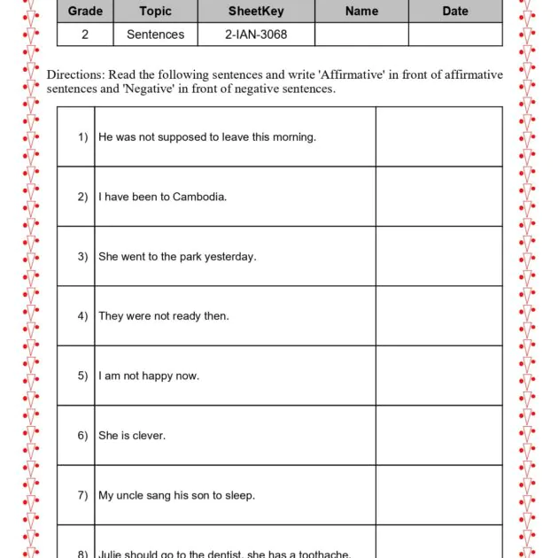 Sentences Worksheets For Grade 2 - https://eLearning24x7.com