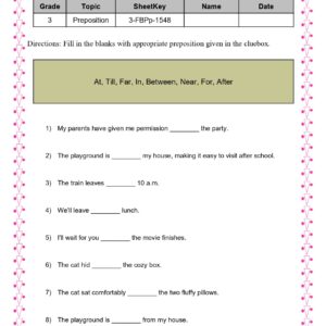 Preposition Worksheets For Grade 3 - https://eLearning24x7.com