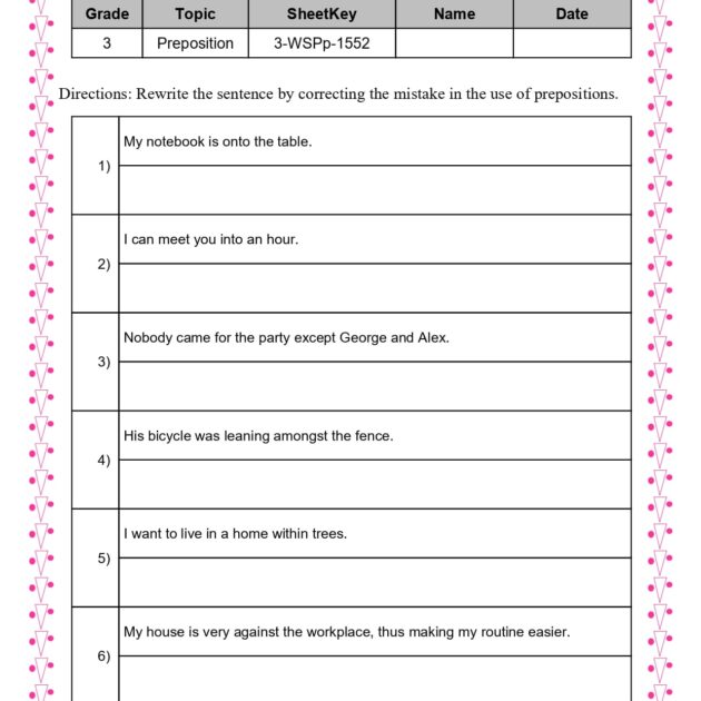Preposition Worksheets For Grade 3 - https://eLearning24x7.com