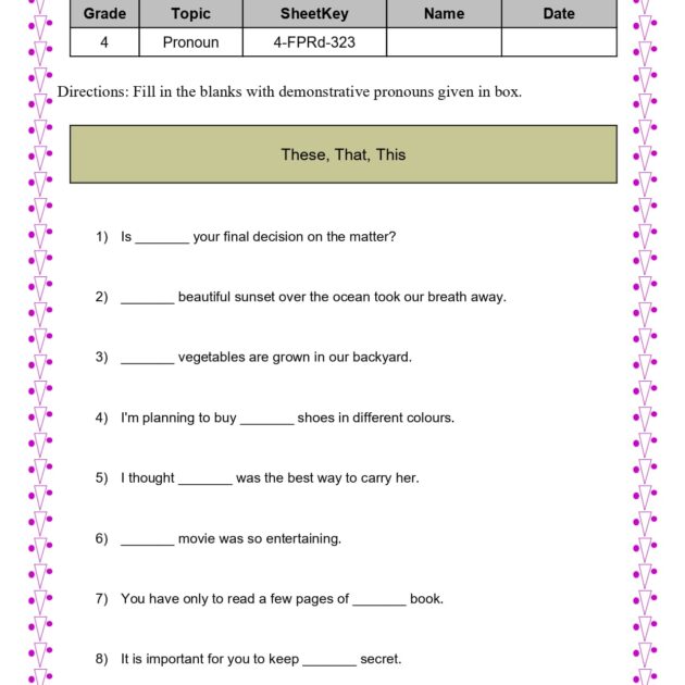 Pronoun Worksheets For Grade 4 - https://eLearning24x7.com