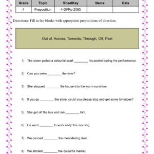 Preposition Worksheets For Grade 4 - https://eLearning24x7.com