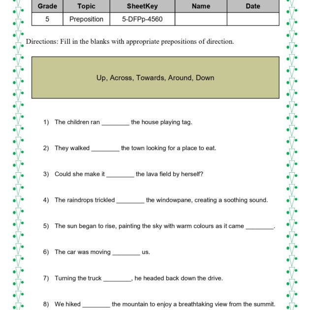 Preposition Worksheets For Grade 5 - https://eLearning24x7.com