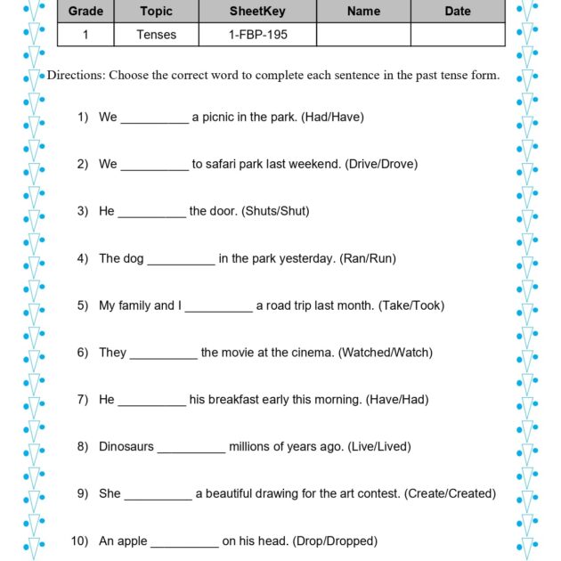 Tenses Worksheets For Grade 1 - https://eLearning24x7.com