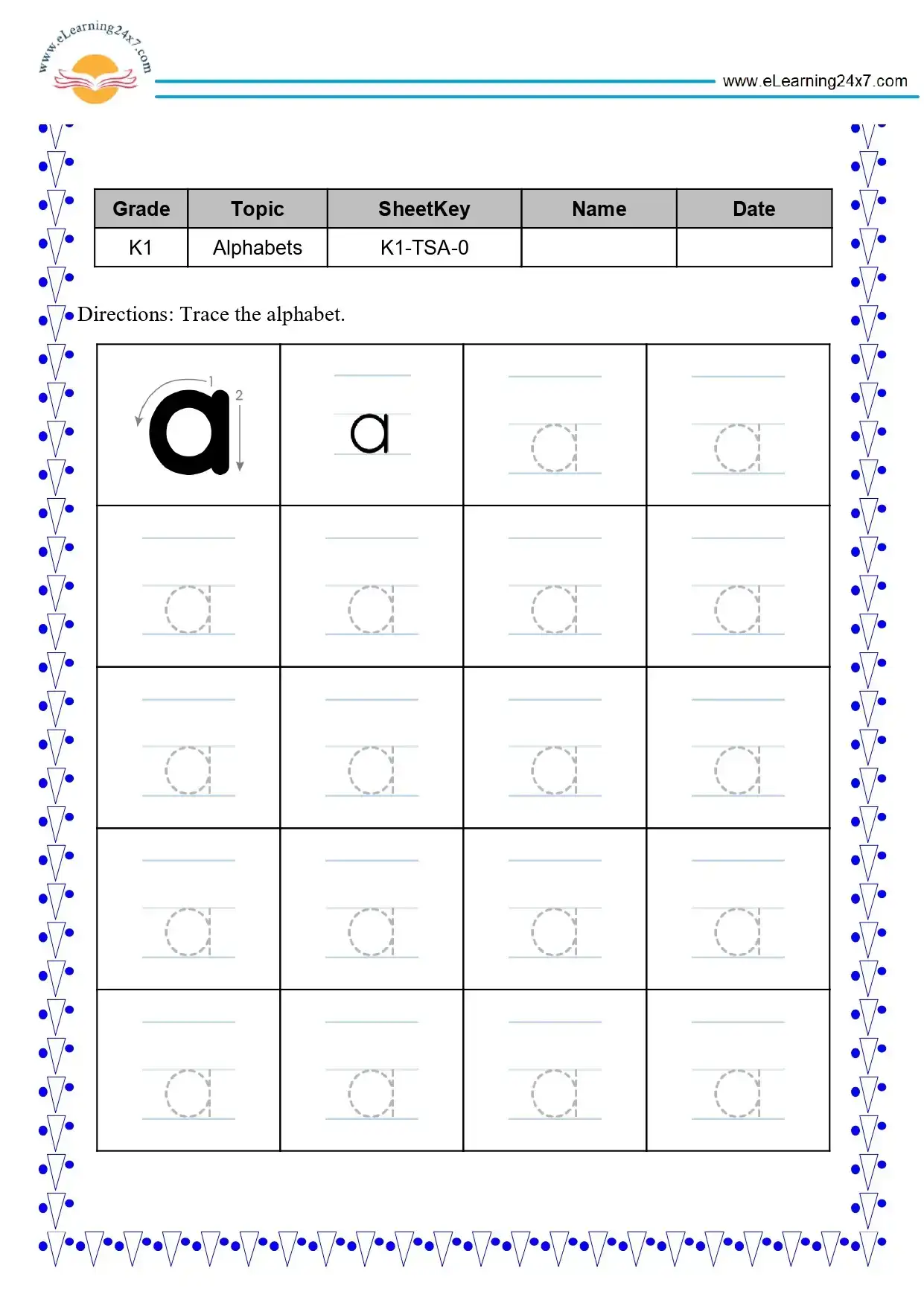 Trace An Alphabet : Lowercase ‘a’ - https://eLearning24x7.com