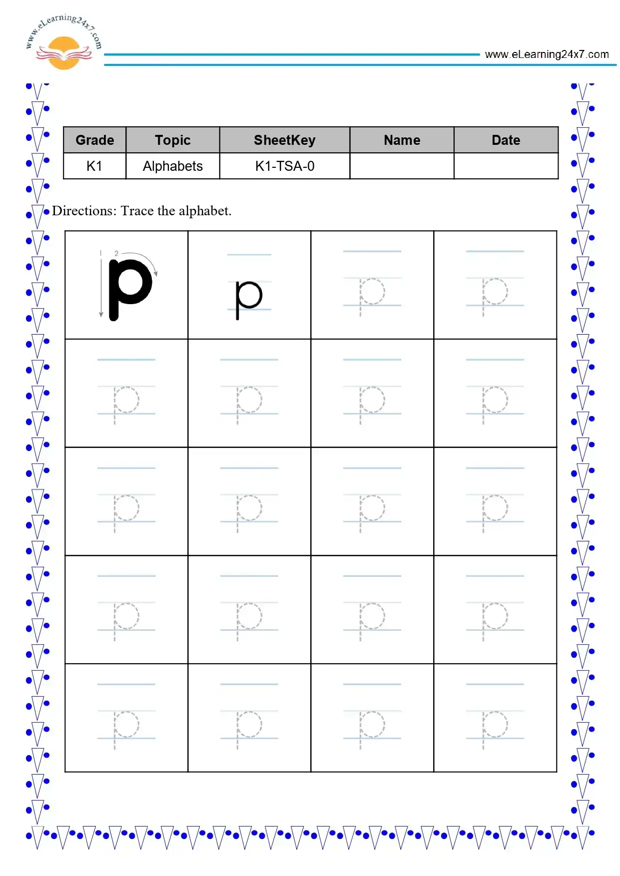 Trace An Alphabet : Lowercase ‘p’ - https://eLearning24x7.com