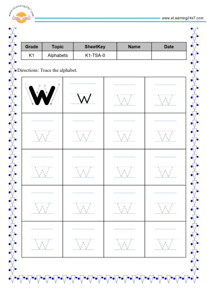 Trace An Alphabet : Lowercase ‘w’ - https://eLearning24x7.com