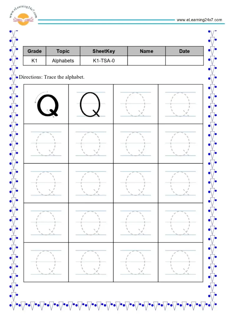 Trace An Alphabet : Uppercase ‘Q’ - https://eLearning24x7.com