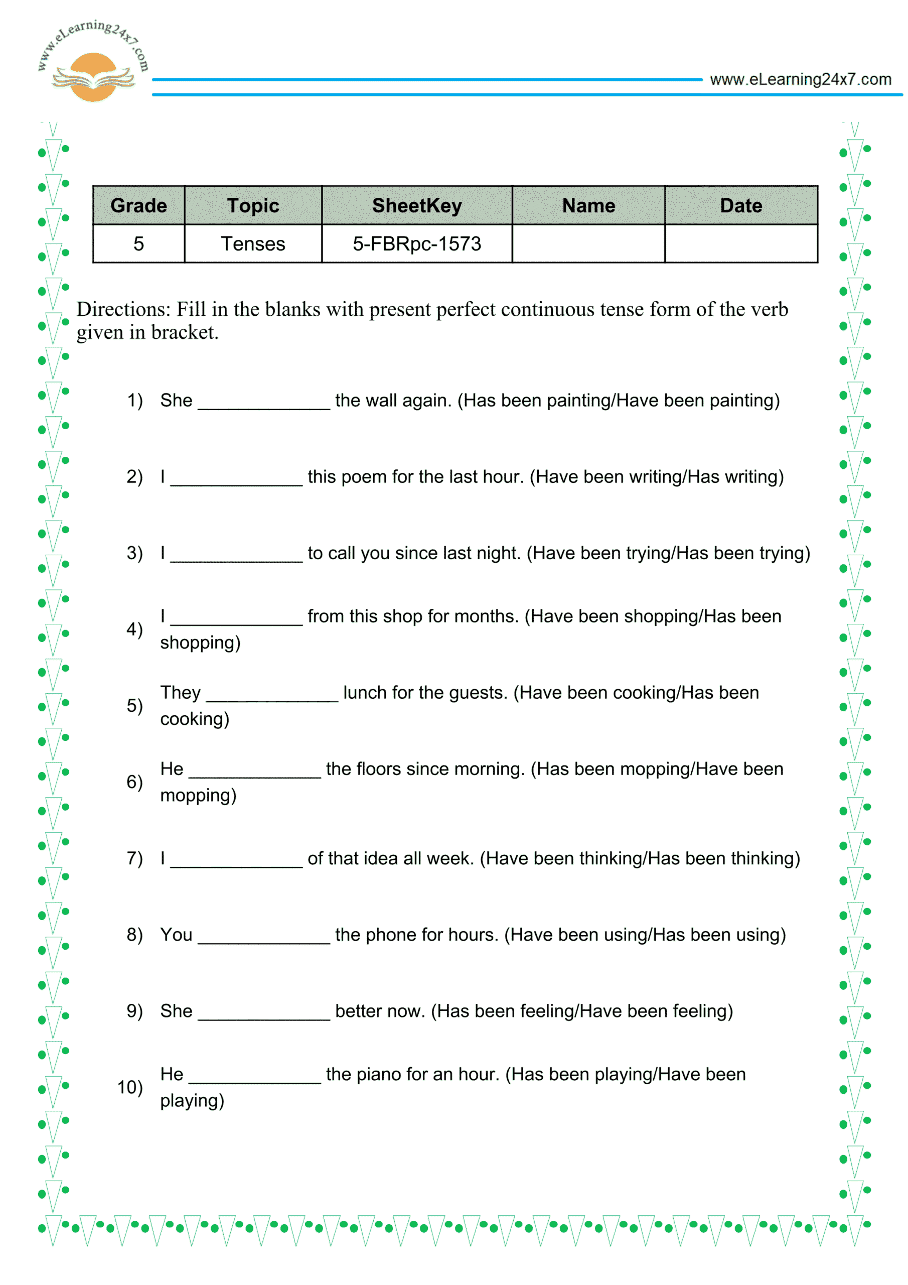 Present Perfect Continuous Tense : Fill The Blanks - https ...