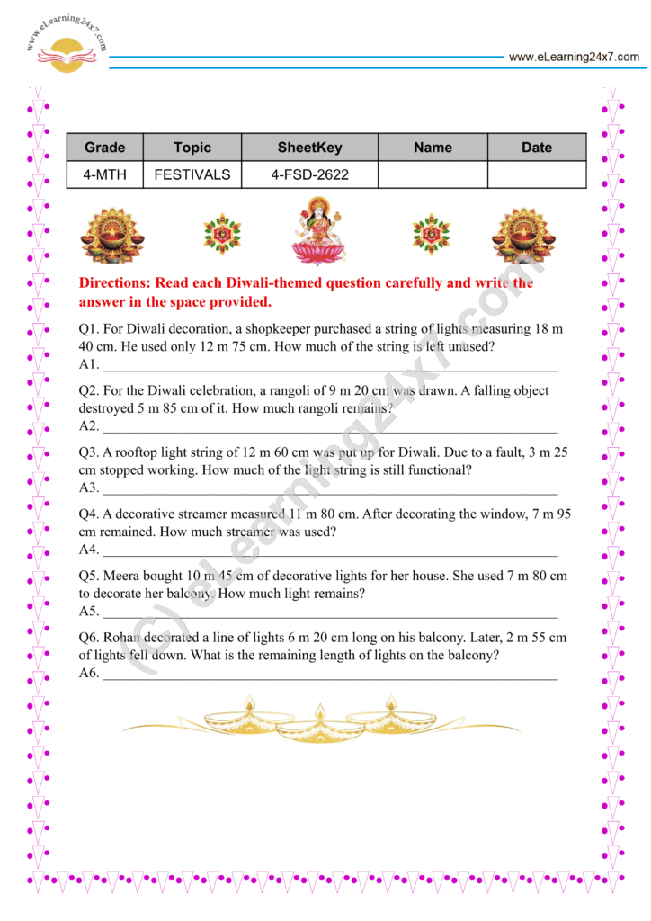 Diwali : Math Sums-2 - https://eLearning24x7.com