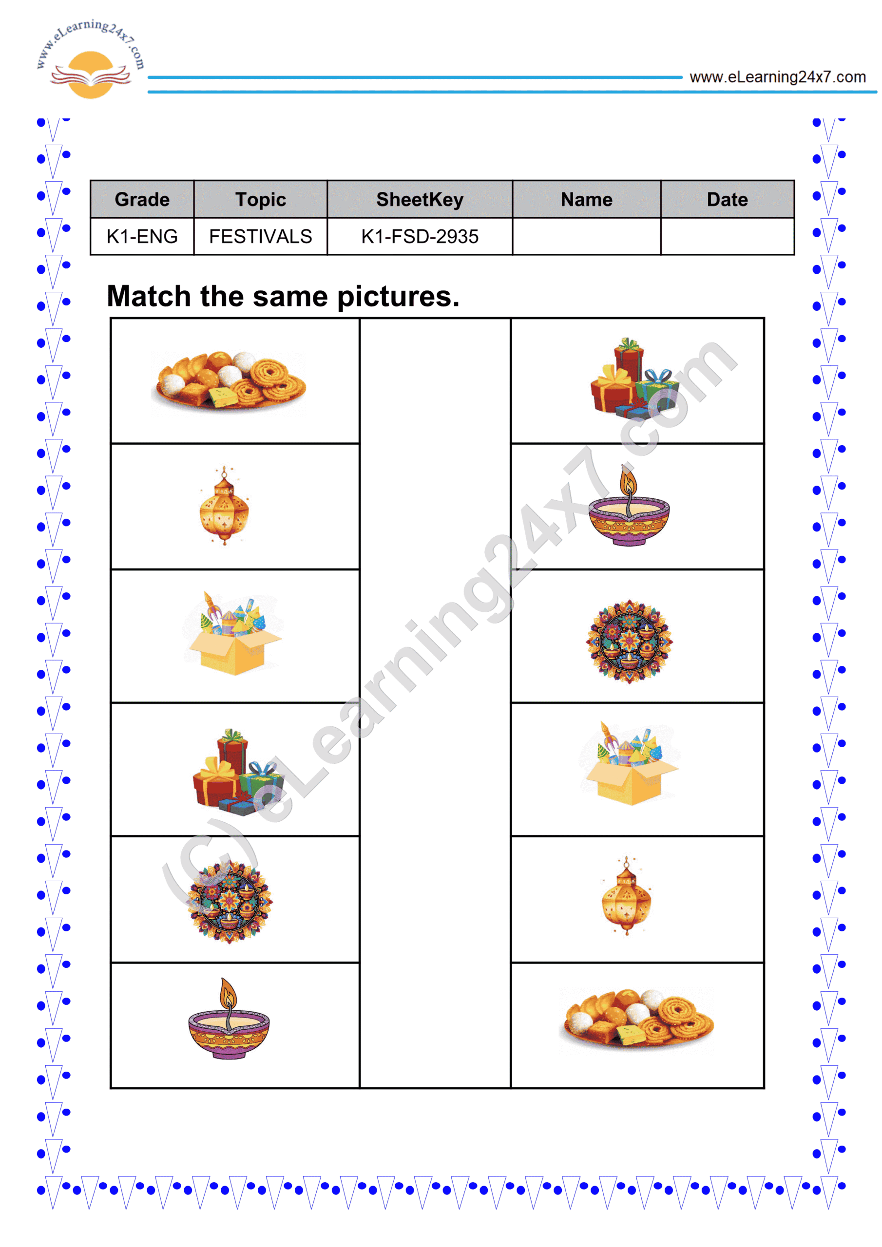 Diwali : Match Objects - https://eLearning24x7.com