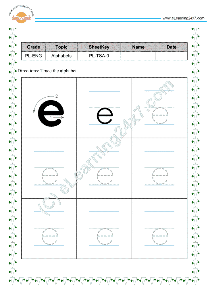 Trace Letter ‘e’ - https://eLearning24x7.com